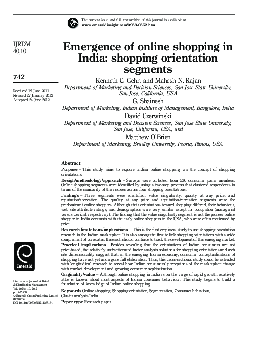 (PDF) Emergence of online shopping in India: shopping orientation segments