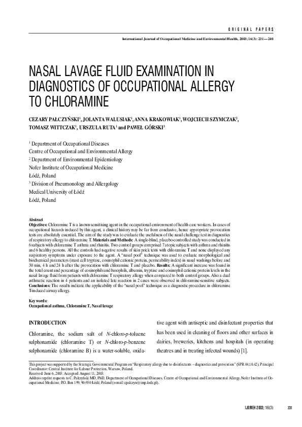 (PDF) Nasal lavage fluid examination in diagnostics of occupational ...