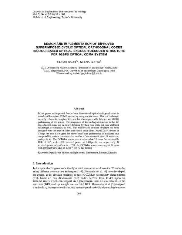 (PDF) Design and Implementation of Improved Superimposed Cyclic Optical ...
