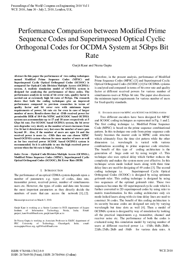 (PDF) Performance Comparison between Modified Prime Sequence Codes and Superimposed Optical ...