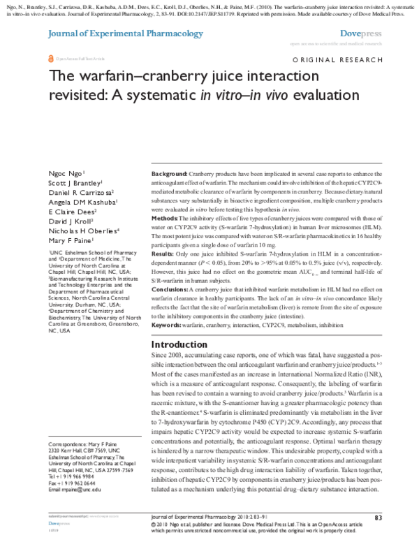 (PDF) The warfarin–cranberry juice interaction revisited: A systematic ...