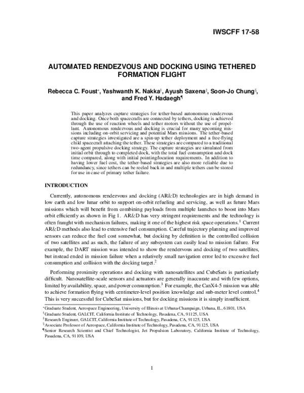 (PDF) Automated Rendezvous and Docking Using Tethered Formation Flight