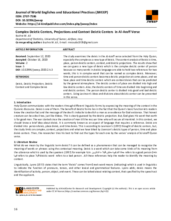 (PDF) Complex Deictic Centers, Projections and Context Deictic Centers ...