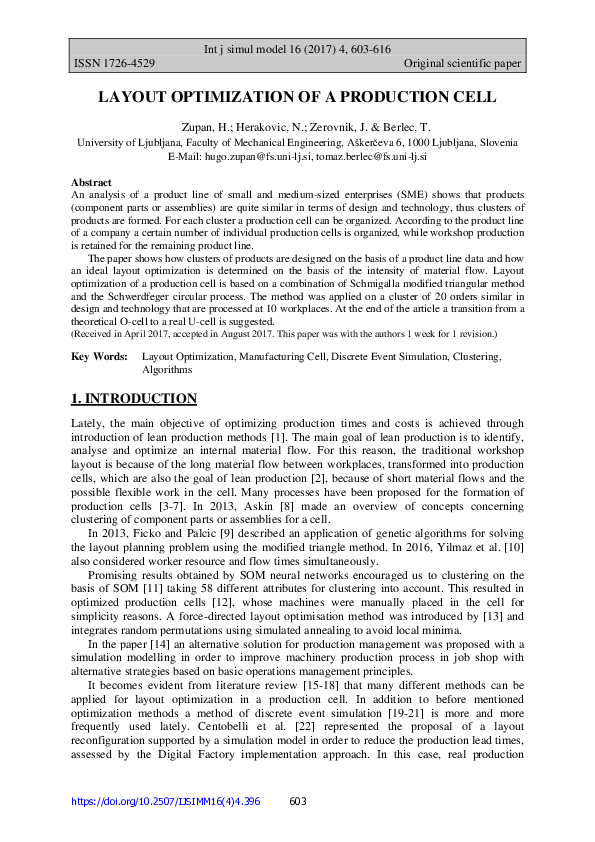 (PDF) Layout Optimization of a Production Cell