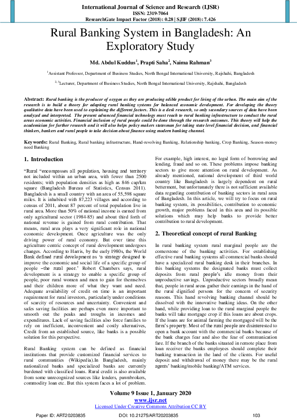(PDF) Rural Banking System in Bangladesh: An Exploratory Study