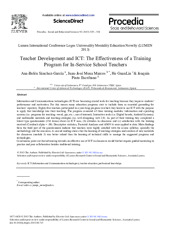 (PDF) Teacher Development and ICT: The Effectiveness of a Training ...