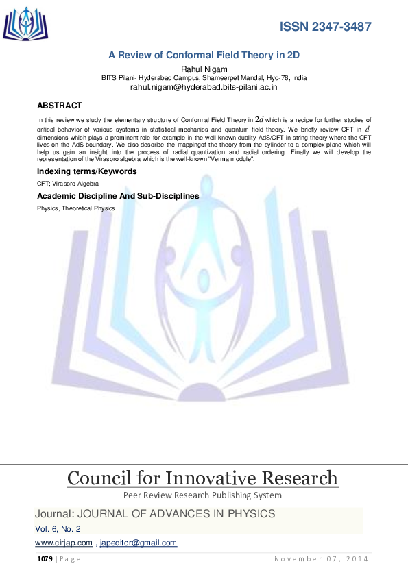 (PDF) A Review of Conformal Field Theory in 2D