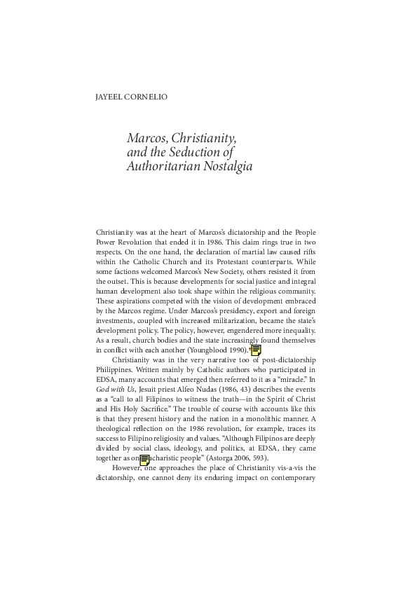(PDF) Marcos, Christianity, and the Seduction of Authoritarian Nostalgia