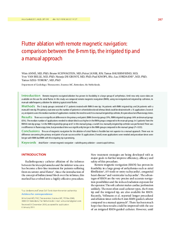 (PDF) Flutter ablation with remote magnetic navigation: comparison ...