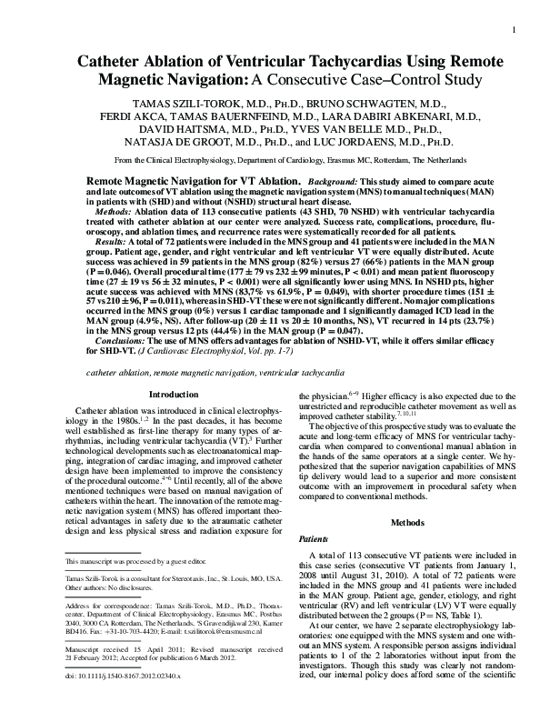 (PDF) Catheter Ablation of Ventricular Tachycardias Using Remote ...