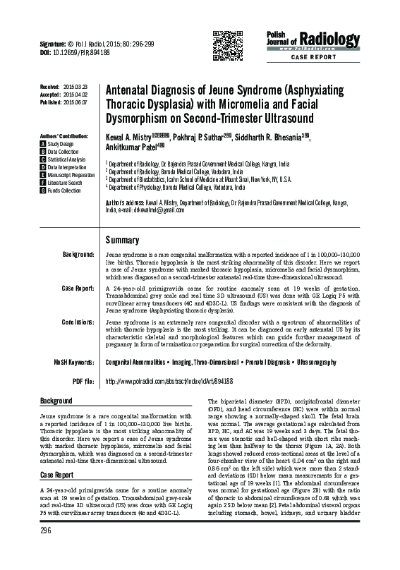 (PDF) Antenatal Diagnosis of Jeune Syndrome (Asphyxiating Thoracic ...