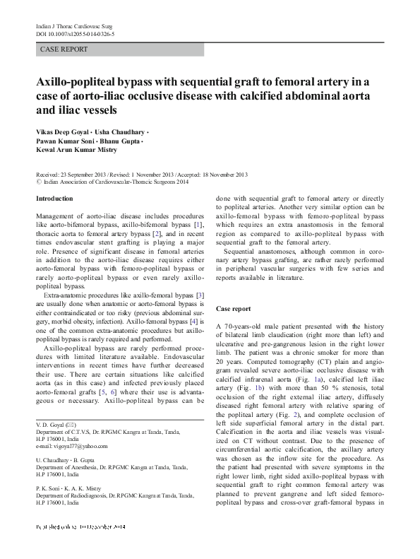 (PDF) Axillo-popliteal bypass with sequential graft to femoral artery ...
