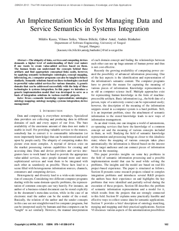 Pdf An Implementation Model For Managing Data And Service Semantics In Systems Integration
