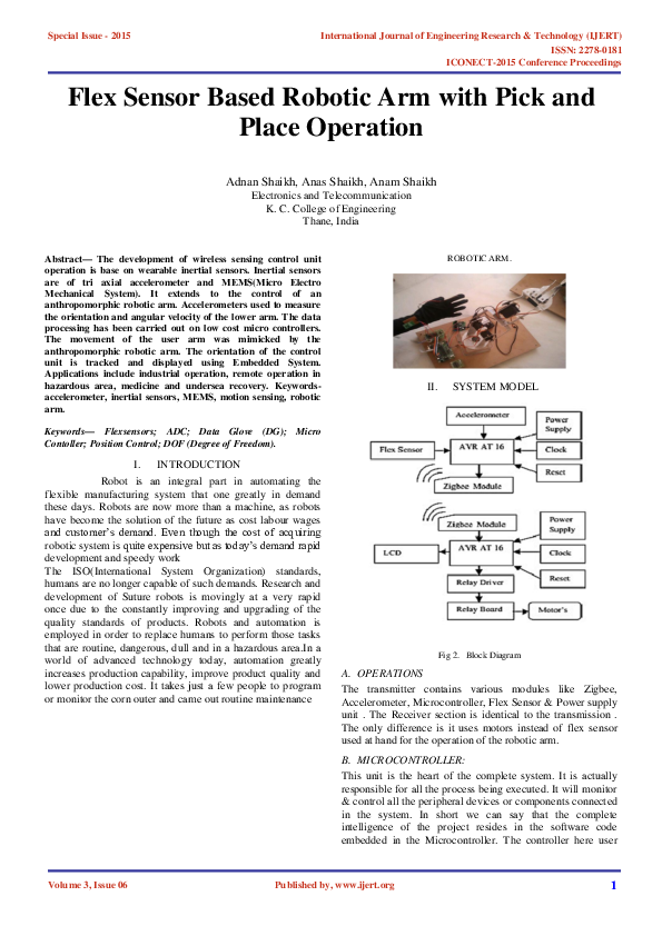 (PDF) Flex Sensor Based Robotic Arm with Pick and Place Operation