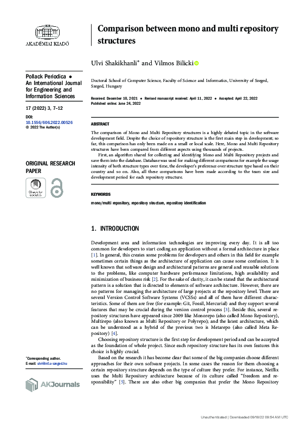 (PDF) Comparison between mono and multi repository structures