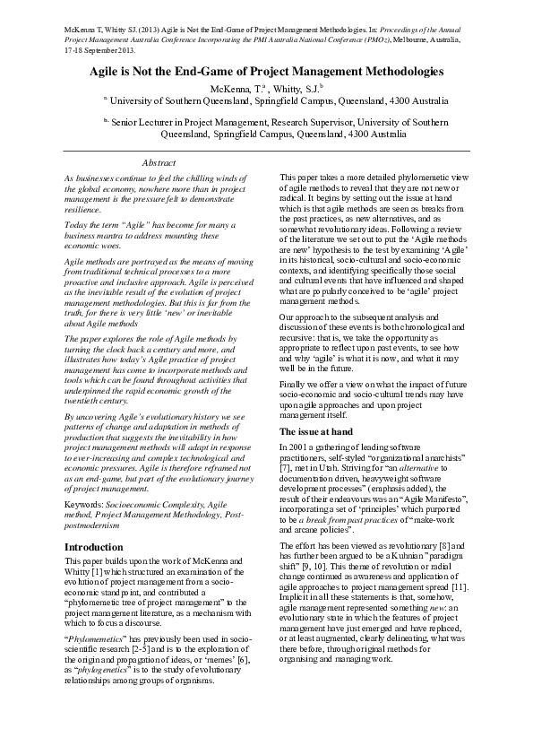 (PDF) Agile is not the end-game of project management methodologies