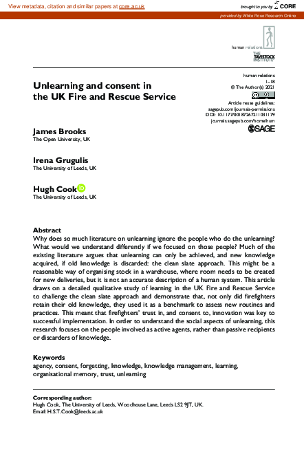 (PDF) Unlearning and consent in the UK Fire and Rescue Service