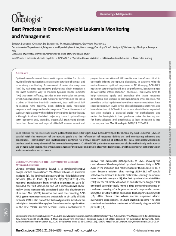 (PDF) Best Practices in Chronic Myeloid Leukemia Monitoring and Management
