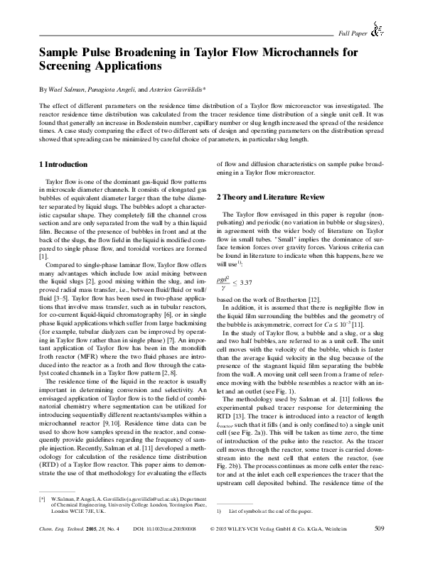 (PDF) Sample Pulse Broadening in Taylor Flow Microchannels for ...