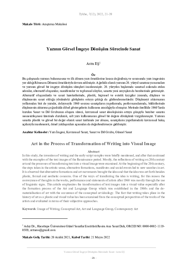 (PDF) Art in the Process of Transformation of Writing Into Visual Image