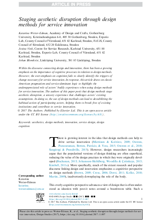 (PDF) Staging aesthetic disruption through design methods for service ...