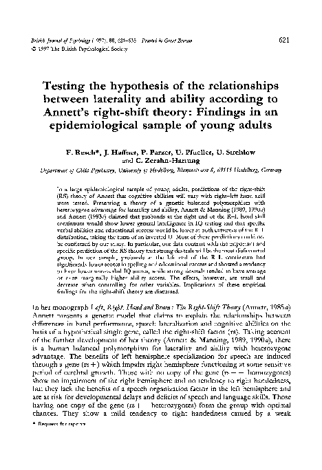 (PDF) Testing the hypothesis of the relationships between laterality ...