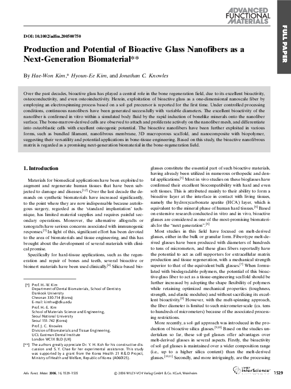 (PDF) Production and Potential of Bioactive Glass Nanofibers as a Next ...