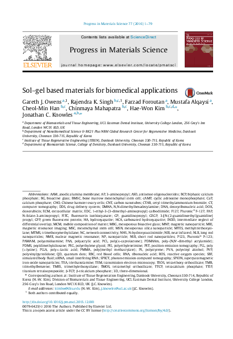 (PDF) Sol–gel based materials for biomedical applications