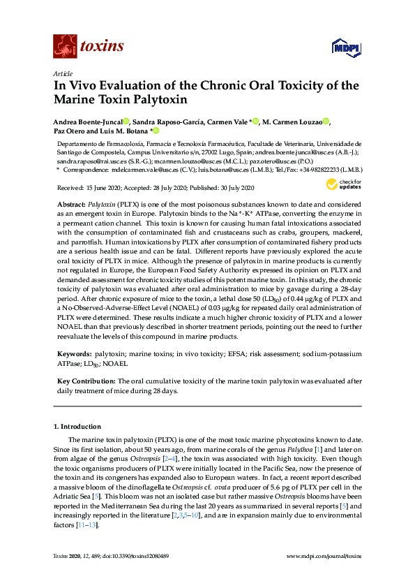(PDF) In Vivo Evaluation of the Chronic Oral Toxicity of the Marine ...