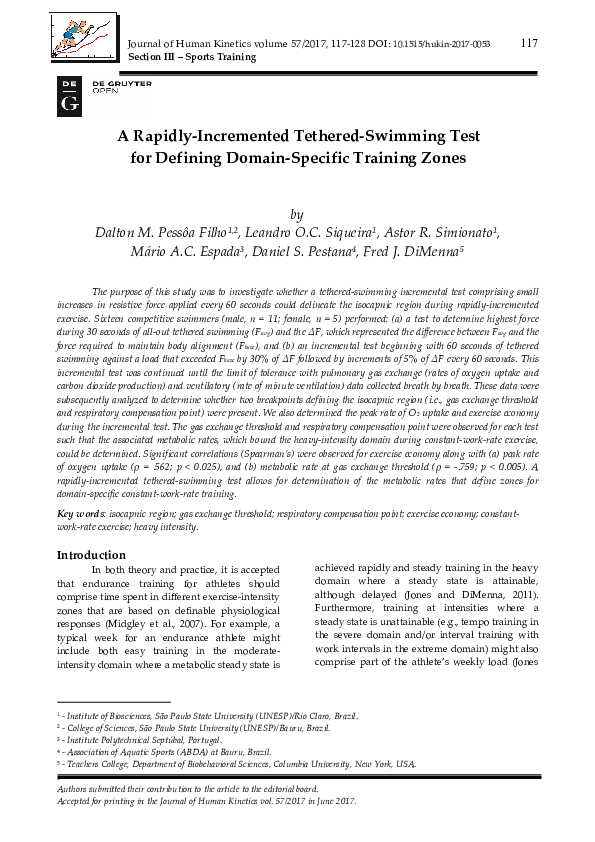 (PDF) A Rapidly-Incremented Tethered-Swimming Test for Defining Domain ...