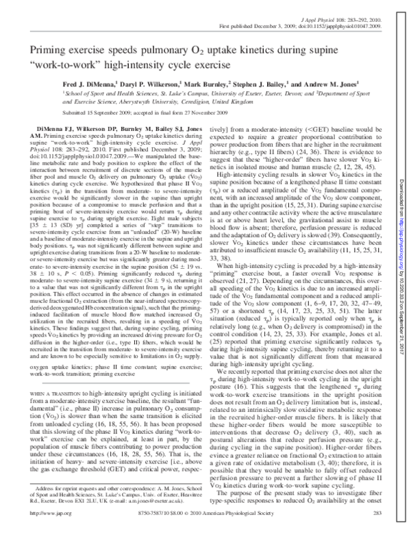 (PDF) Priming exercise speeds pulmonary O2 uptake kinetics during ...