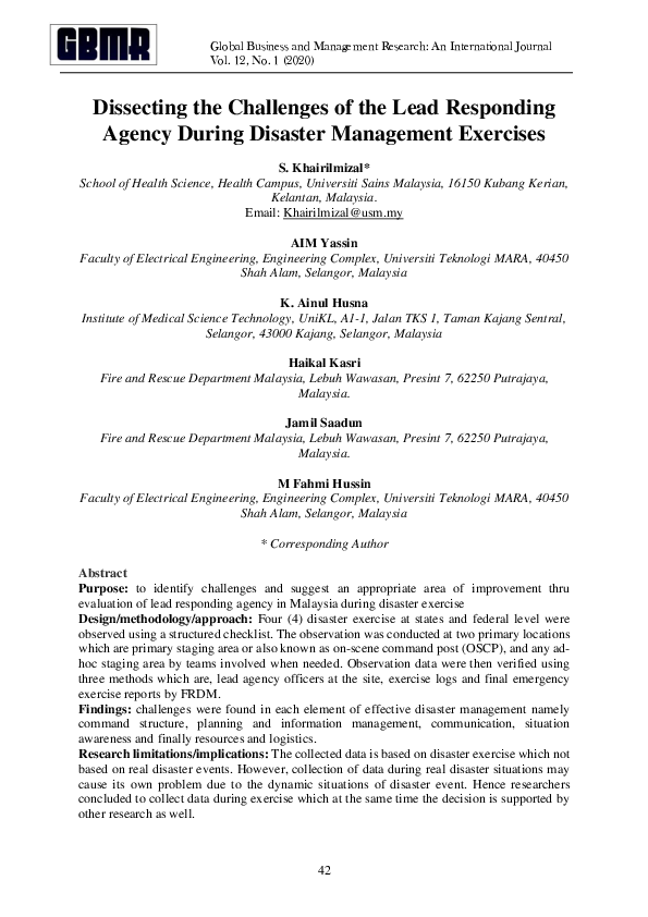(PDF) Dissecting the Challenges of the Lead Responding Agency During Disaster Management Exercises