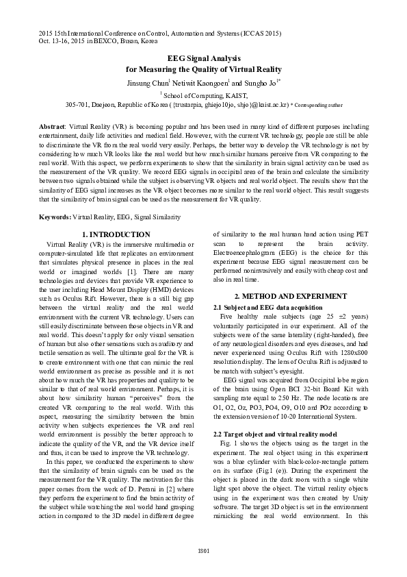 Pdf Eeg Signal Analysis For Measuring The Quality Of Virtual Reality Netiwit Kaongoen