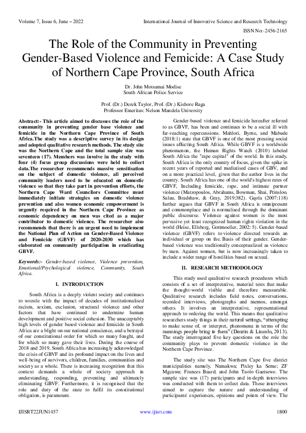 (PDF) The Role of the Community in Preventing Gender-Based Violence and Femicide: A Case Study ...