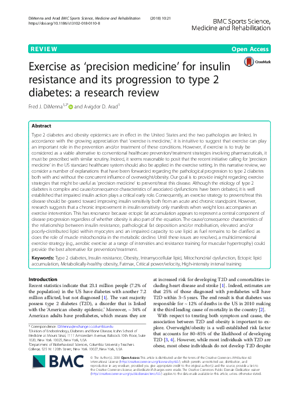 (PDF) Exercise as ‘precision medicine’ for insulin resistance and its ...