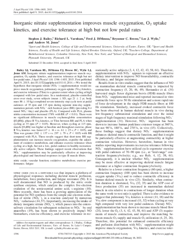 (PDF) Inorganic nitrate supplementation improves muscle oxygenation, O2 ...