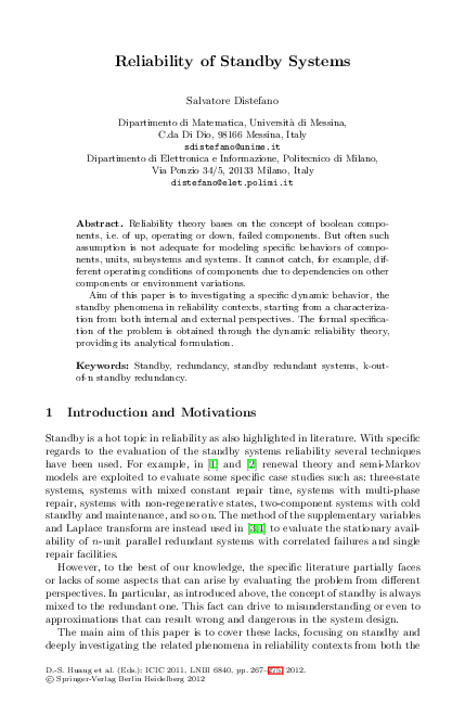 (PDF) Reliability of Standby Systems