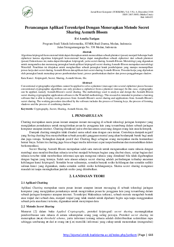 (PDF) Perancangan Aplikasi Terenkripsi Dengan Menerapkan Metode Secret Sharing Asmuth Bloom