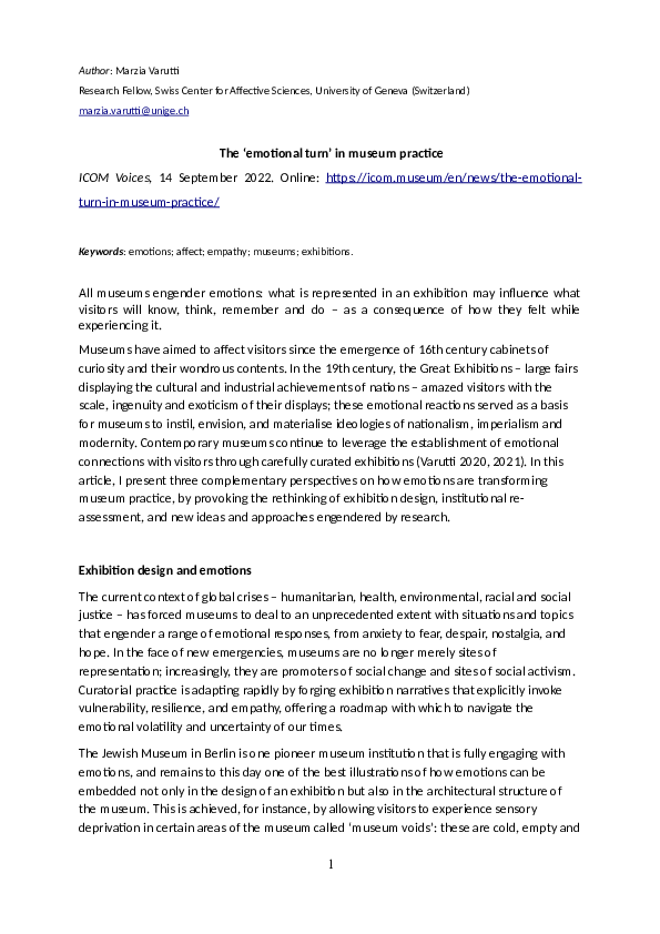 (PDF) The ‘emotional turn’ in museum practice