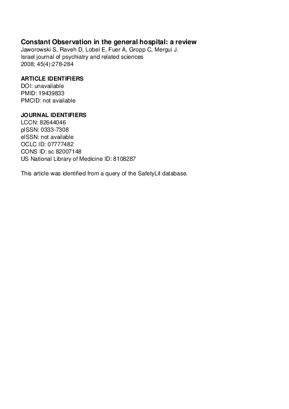 (PDF) Constant Observation in the general hospital: a review