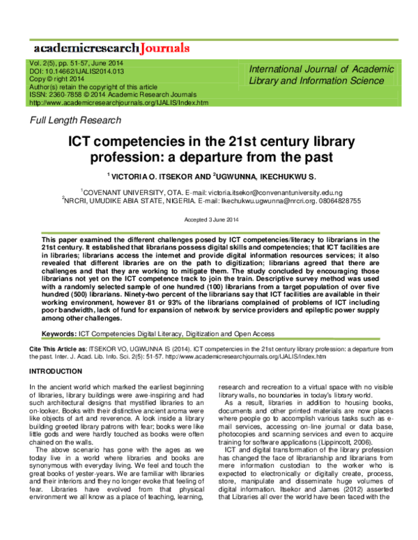 (PDF) ICT competencies in the 21st century library profession: a ...