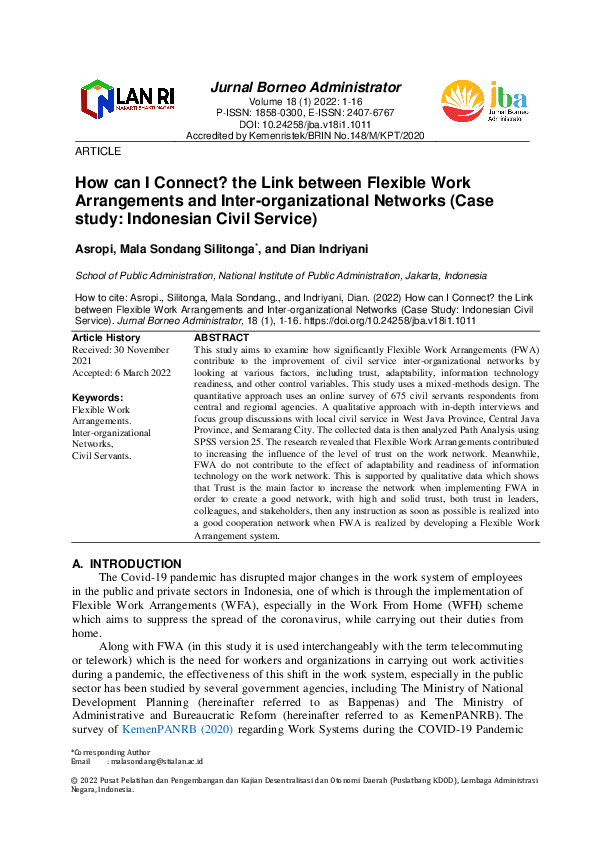 (PDF) How can I Connect? the Link between Flexible Work Arrangements and Inter-organizational ...