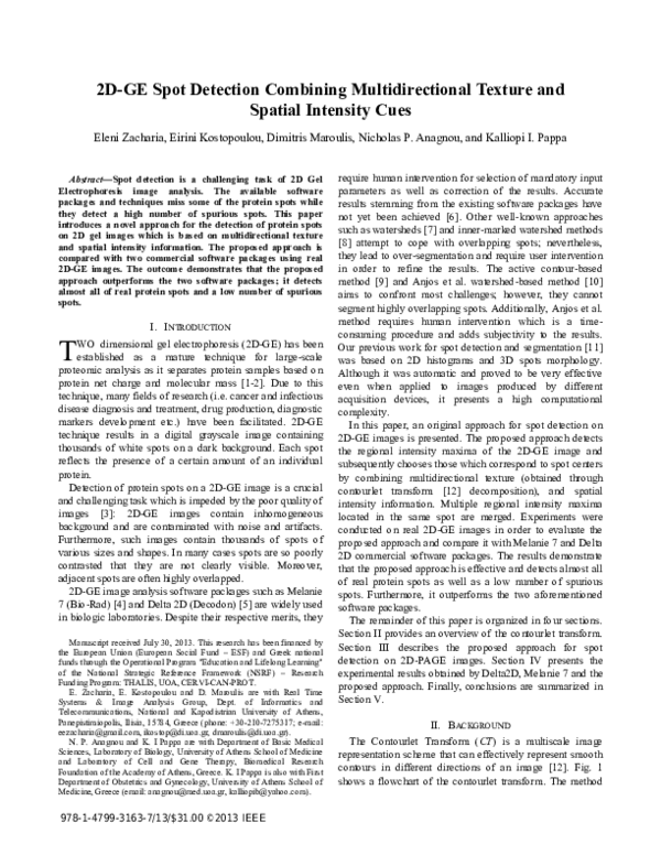 Pdf 2d Ge Spot Detection Combining Multidirectional Texture And Spatial Intensity Cues N