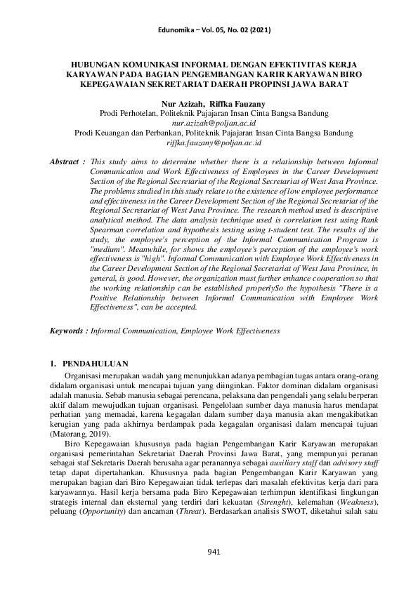 (PDF) Hubungan Komunikasi Informal Dengan Efektivitas Kerja Karyawan Pada Bagian Pengembangan ...
