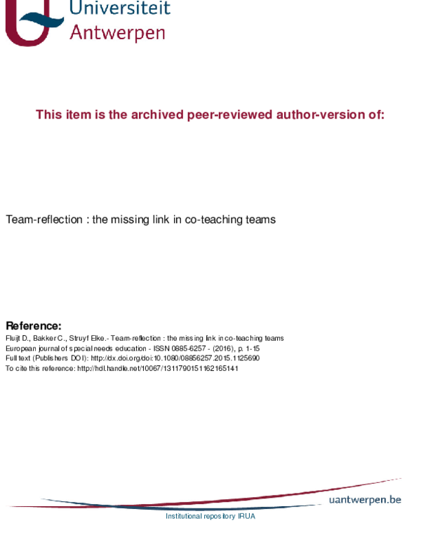 (PDF) Team-reflection: the missing link in co-teaching teams