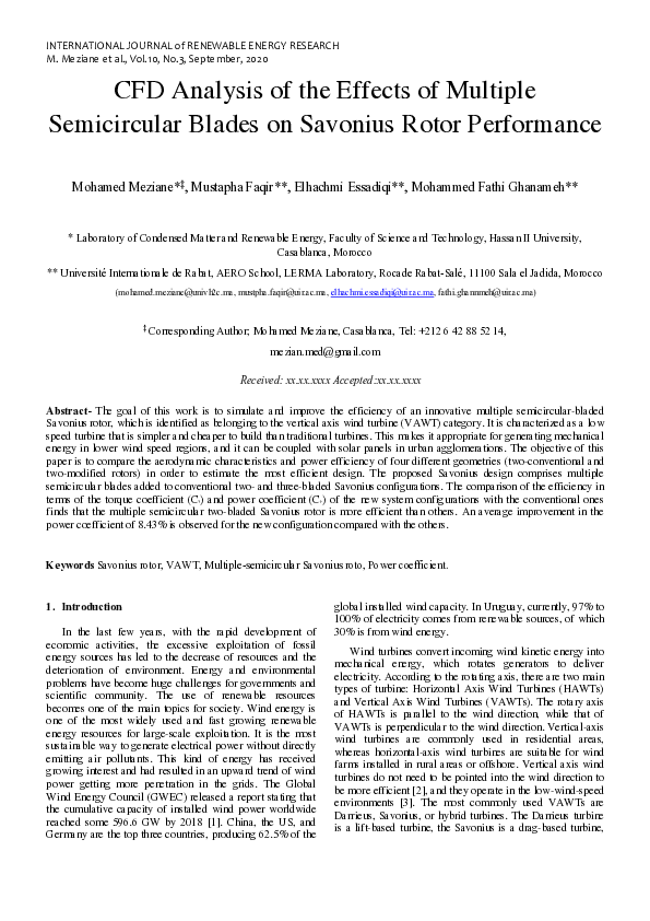 (PDF) CFD analysis of the effects of multiple semicircular blades on Savonius wind turbine ...
