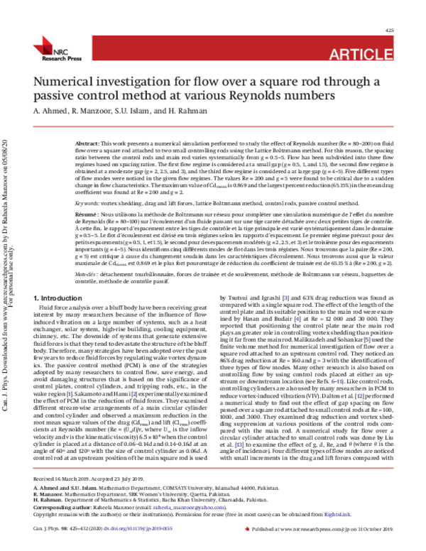 (PDF) Numerical investigation for flow over a square rod through a passive control method at ...