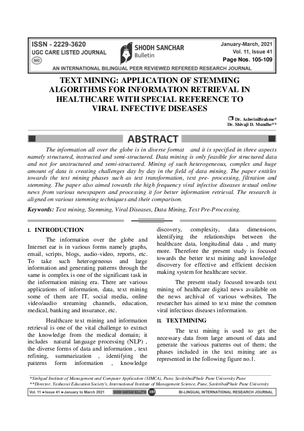 (PDF) TEXT MINING: APPLICATION OF STEMMING ALGORITHMS FOR INFORMATION ...