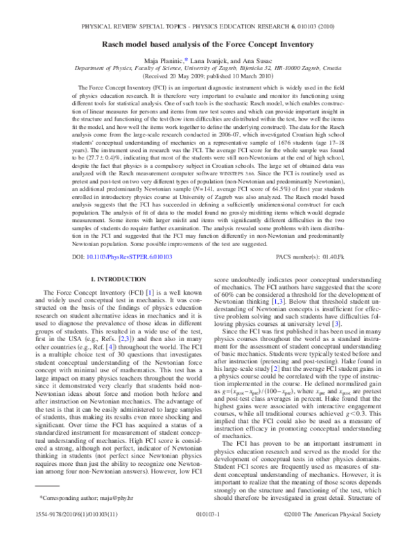 (PDF) Rasch model based analysis of the Force Concept Inventory