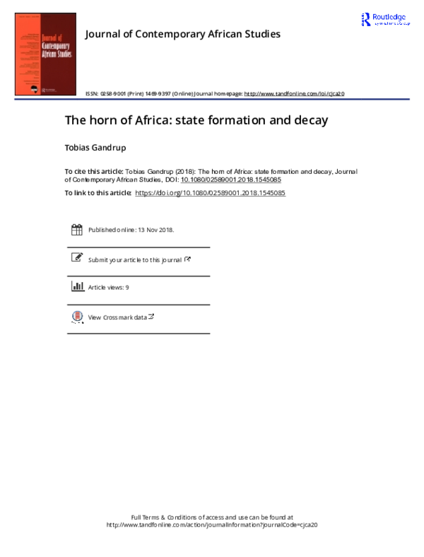 (PDF) The horn of Africa: state formation and decay